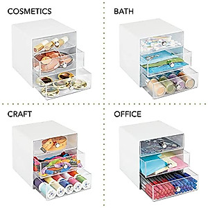 mDesign Plastic 3-Drawer Stackable Nursery Storage Organizer for Baby/Kids Bedroom, Changing Table, Playroom - Modern Organization for Diaper Creams and Small Toys, Lumiere Collection - White/Clear