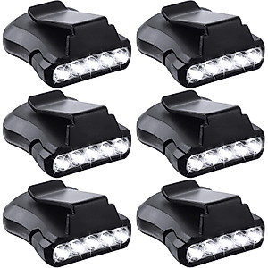 6 Pieces Clip Headlamps Head Lamps Hard Hat Accessories 5 LED Rotatable Cap Hat Light Clip on Flashlight Lights Clip on Cap Lights for Hunting Camping Fishing Black (Black)