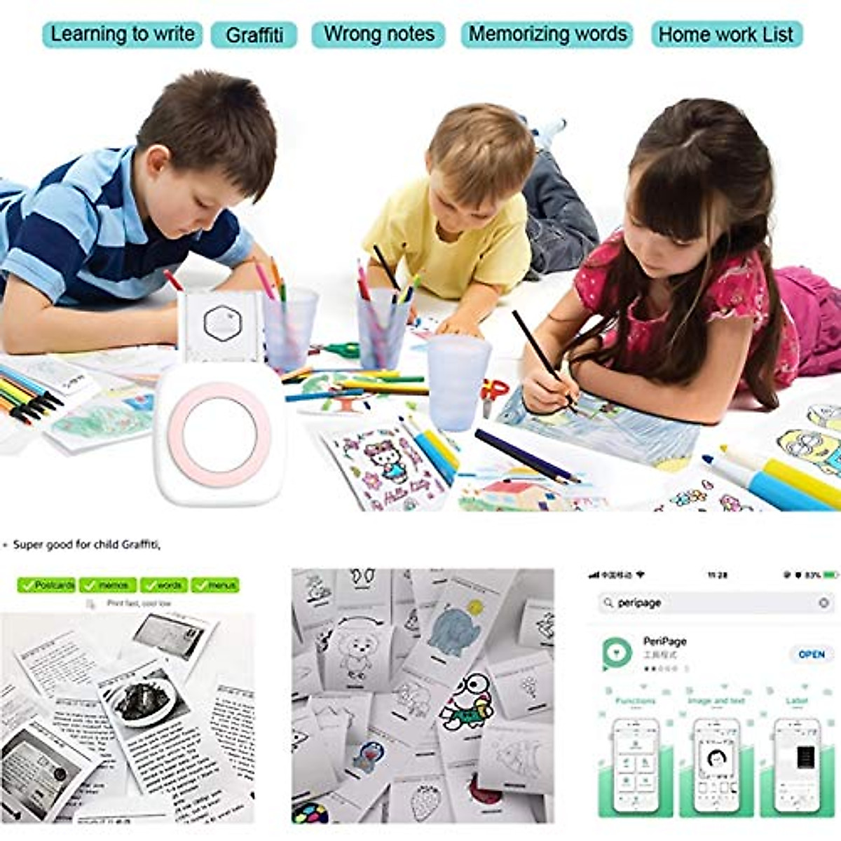 XXXDXDP Mini Portable Thermal Printer Paper Photo Pocket Thermal Printer 57mm Pos Printing Android iOS Printers (Color : 4 Printing Paper Pink)