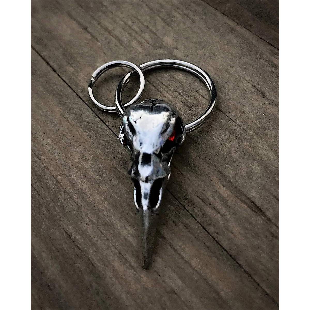 Bravo Bells Raven Skull Diamond Keychain - Pewter Keychain for Bikers - Made in The USA