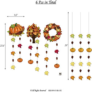 6 pcs Fall Pumpkin Leaf Garlands for Fall Party Decoration Thanksgiving Decor Autumn Birthday Banner Maple Leaves Hanging Garland Streamer Backdrop for Wedding Bridal Baby Shower Party Supplies