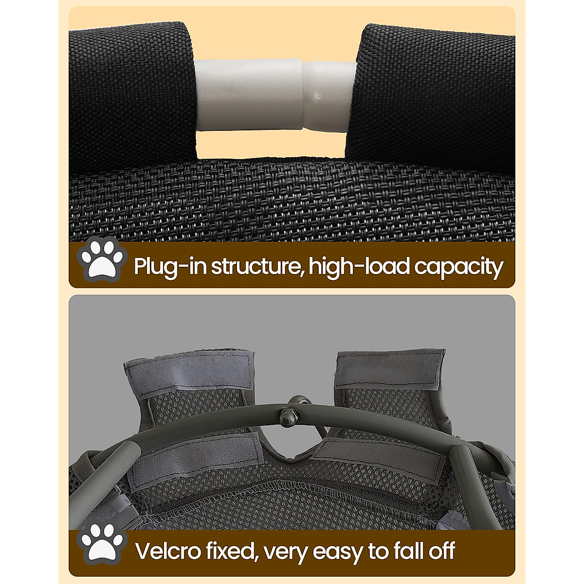 Hzuaneri Oval Raised Cat Bed, Elevated Pet Hammock, for Kitty Cat Small Dog with Pompom, Detachable and Washable, Easy Assembly Cat Cot Excellent Breathability, for Indoors & Outdoors, Black PB06701X