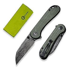 CIVIVI Pocket Knife - Elementum Folding Knife with 2.97'' Damascus Wharncliffe Blade Micarta Handle, Ideal for Outdoor EDC Gift C18062AF-DS1