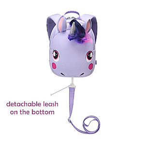 Unicorn Backpack with leash for Girls Kids Backpack Plush Unicorn Toy Bookbag (Purple)