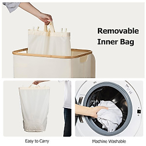 Laundry Hamper with Lid, 170L Extra Large Laundry Hamper 3 Section, Dirty Clothes Hampers with Removable Laundry Bags, Laundry Basket Organizer for Bathroom, Bedroom, Dorm Laundry Room(Beige)