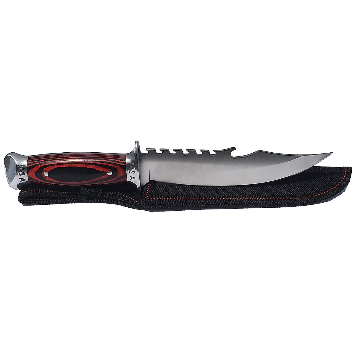eTradewinds USA Combat Hunting Knife w/Sheath, Pakkawood Handle, & Razor Sharp 420 SS Rust Free Full Tang Fixed Blade (Nylon Sheath) By eT