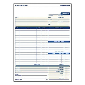 Tops Snap-Off Job Invoice Form, 8 1/2 x 11 5/8, Three-Part Carbonless, 50 Forms TOP3866