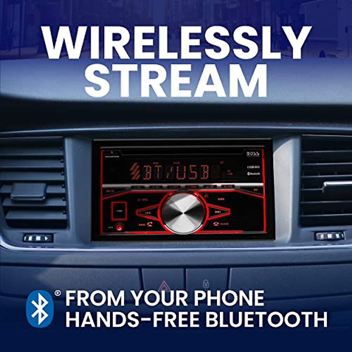 BOSS Audio Systems 850BRGB Car Stereo System - Double Din, Bluetooth Audio and Calling Head Unit, Aux in, USB, CD Player, Multi Color Illumination, AM/FM Radio Receiver, Hook Up to Amplifier
