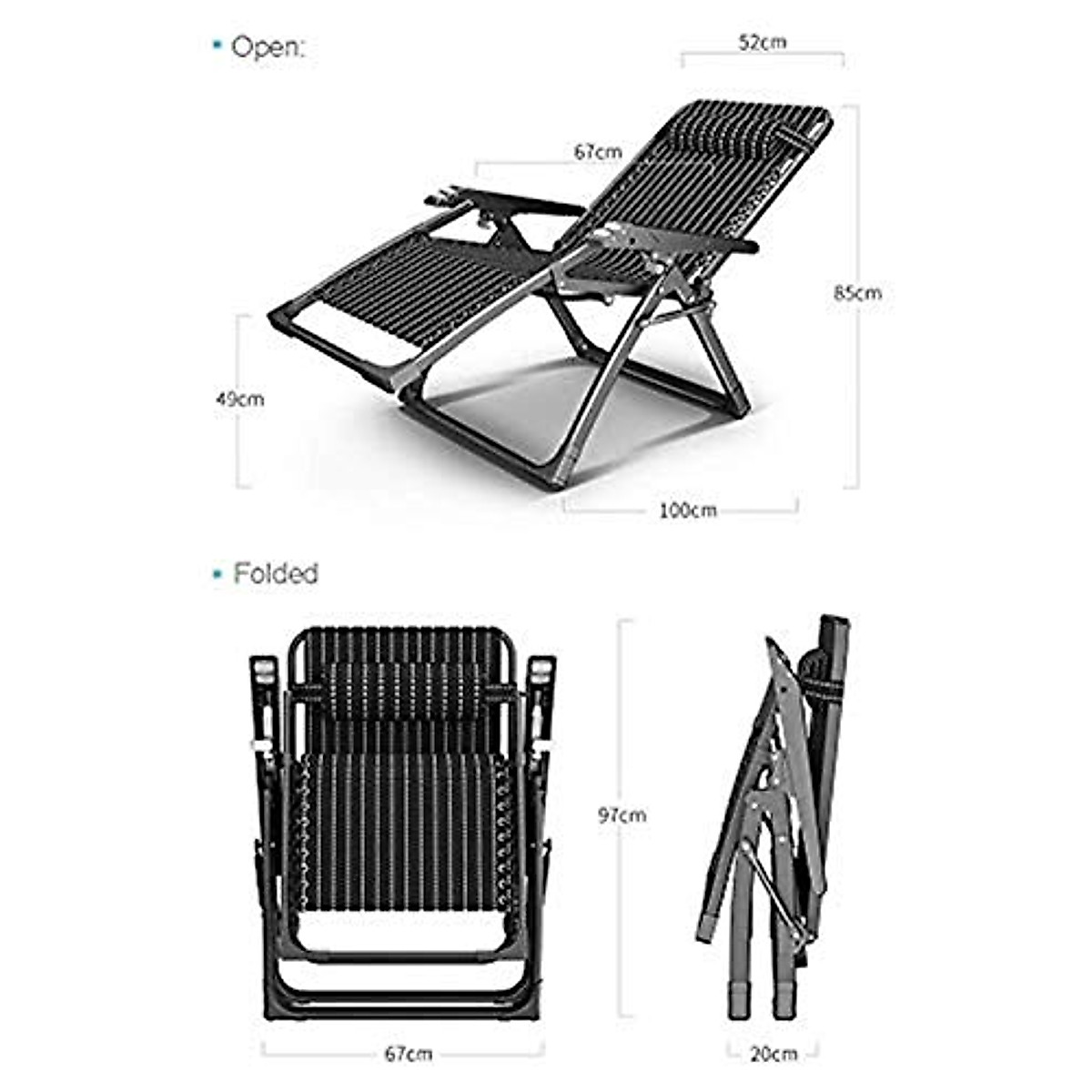 HOUKAI Household Stools Office Desk Chair Zero Gravity Patio Loungers Folding Camping Recliner Chair Sun Loungers Lawn Outdoor Office Beach Portable Garden Chair Supports 200Kg Black Very Practical