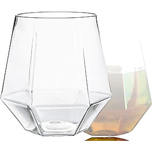24 count Diamond Unbreakable Stemless Plastic Wine Champagne Glasses Disposable Shatterproof BPA-Free Wine Glasses Indoor Outdoor Ideal for Home Office Bars, Wedding 12 Ounce Cup (Clear)