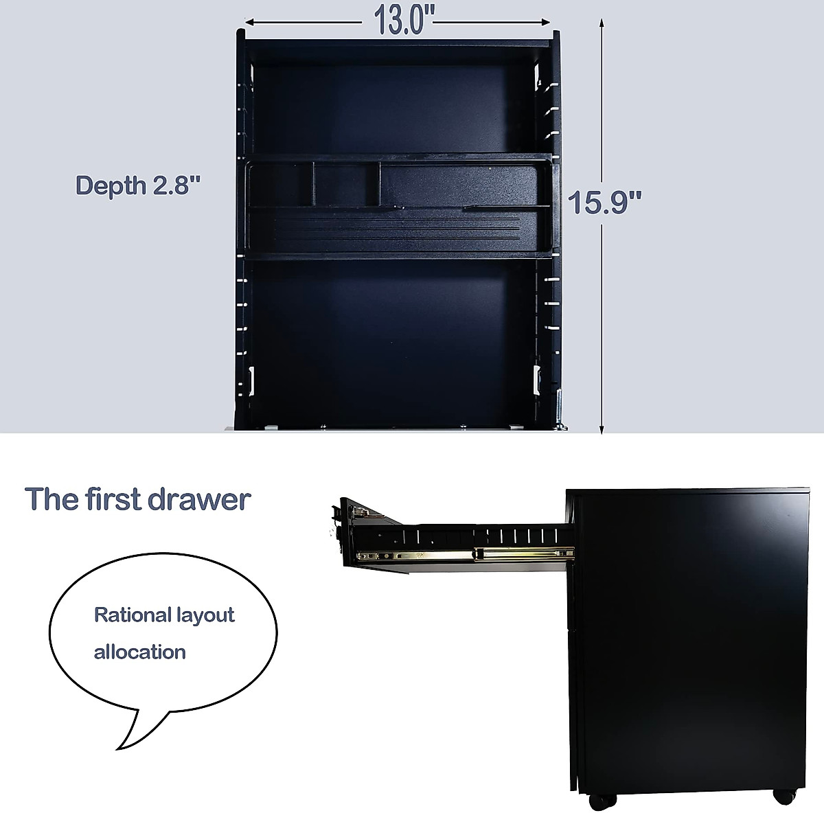 Sanoolir Locking File Cabinet 3 Drawer, Mobile File Cabinet on Wheels Under Desk fits Legal/Letter/A4 Size for Home/Office (Black)
