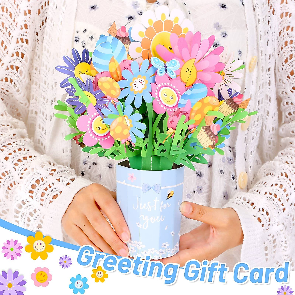 shynek Mother's Day Bouquet Pop Up Cards from Daughter and Son, 3D Flower Card Kids First Mothers Day Greeting Card Mom Birthday Card Women All Occasion Card Envelope and Blank Note Tag