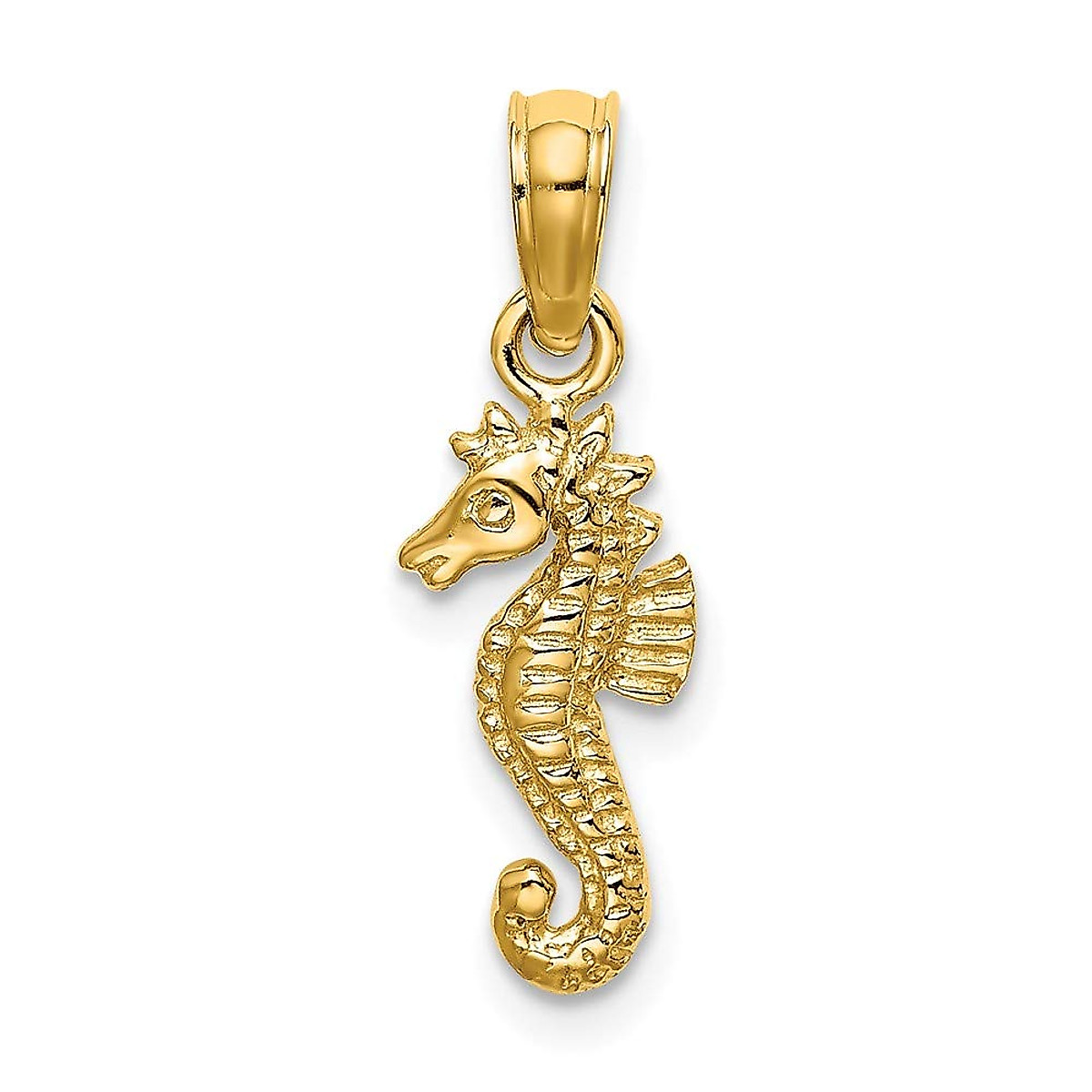 Solid 14k Yellow Gold 2-D Mini Seahorse Charm Pendant - 12mm x 6mm