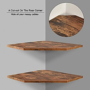 BCOZLUX Corner Shelf Wall Mount, Set of 2 Floating Corner Shelves, Wood Corner Hanging Shelf with Cable Hole for TV, Speaker WiFi Router, for Bathroom Bedroom Kitchen, Rustic Brown and Black