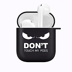 Compatible with AirPods 3 Case ‘Don't Touch My Pods’ Black Cool Cover with Keychain Big Eyes Angry Face Cute Cartoon Shockproof Airpod Cases Accessories Smooth Soft Protective Skin (for airpods 3rd)