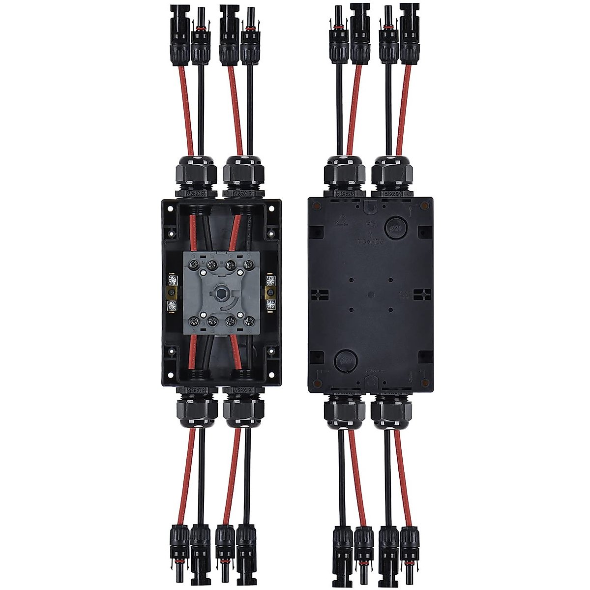 DIHOOL Solar Panel Disconnect Switch, 2x32 Amp 2 String DC 1200V 2 in 2 Out, IP66 PV Combiner Box