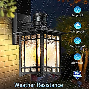 XANGQAN Motion Sensor Outdoor Lights Dusk to Dawn Lighting Waterproof Exterior Light Fixture Black 100% Anti-Rust Aluminum Wall Lights with Water Ripple Glass for House Porch Patio Garage Entryway
