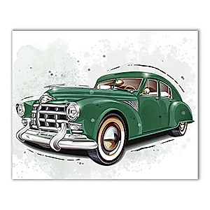 Blue River Classic Cars Wall Art Decor Prints - Set Of 6 (8x10) Inch Poster Photos, 8 x 10 Inch