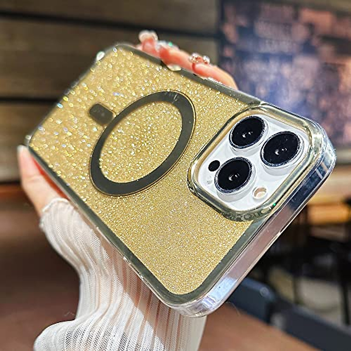 SKYLMW Cute Glitter Case for iPhone 11 6.1" Protective Luxury Magnetic iPhone 11 Case Compatible with Magsafe for Women Girls, [2Pcs Screen Protectors], Gold