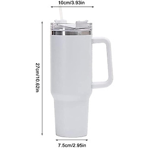 POZOLD 40oz/1200ml Insulated Travel Mug Tumbler with Handle and Straw Lid Insulated Reusable Stainless Steel Water Bottle Travel Mug Iced Coffee Cup Travel Mug for Hot Iced Drink (White)
