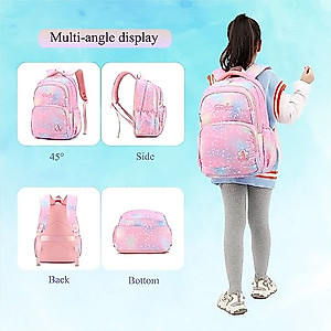 YJMKOI 3PCS Colorful Heart Print Backpack for Girls, Primary Kids Bookbag Set, Purple Backpack with Lunch Box