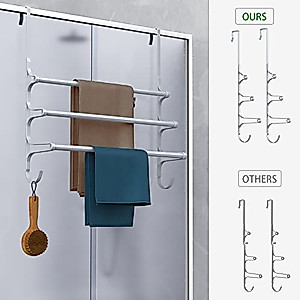 CANYAVE Over The Door Towel Rack, Triple Towel Storage Holder with Hooks, 23.62 Inches Towel Bar Hanger Towel Racks for Bathroom (Silver)