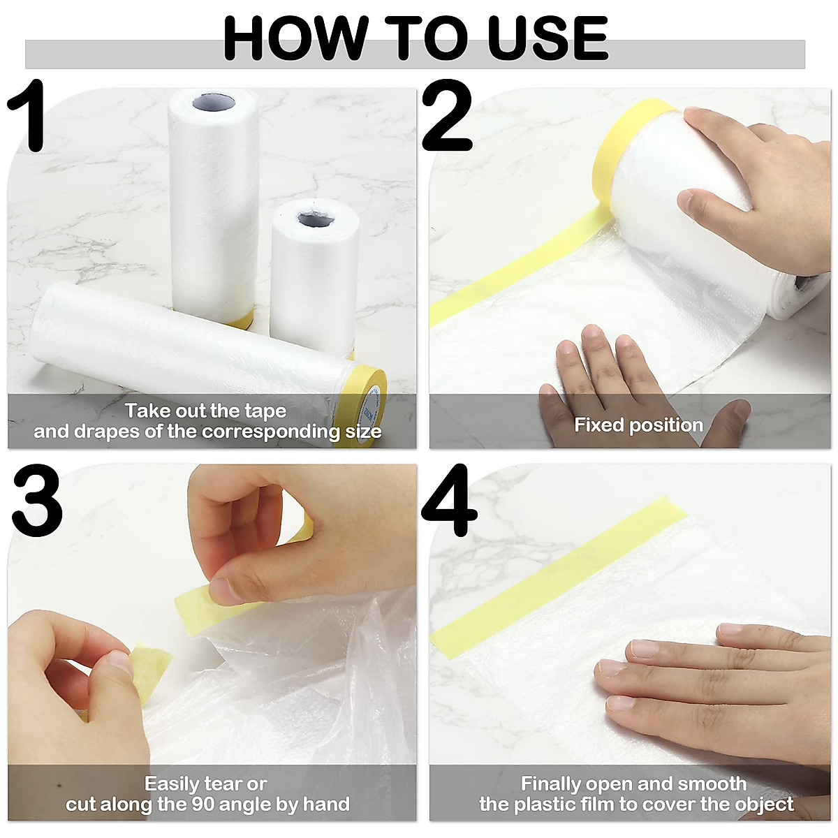 12 Rolls Assorted Plastic Sheeting Pre Taped Masking Film Clear Masking Paper for Automotive Painting Covering Painting Supplies, 3 Multi Sizes x 66 Feet/roll