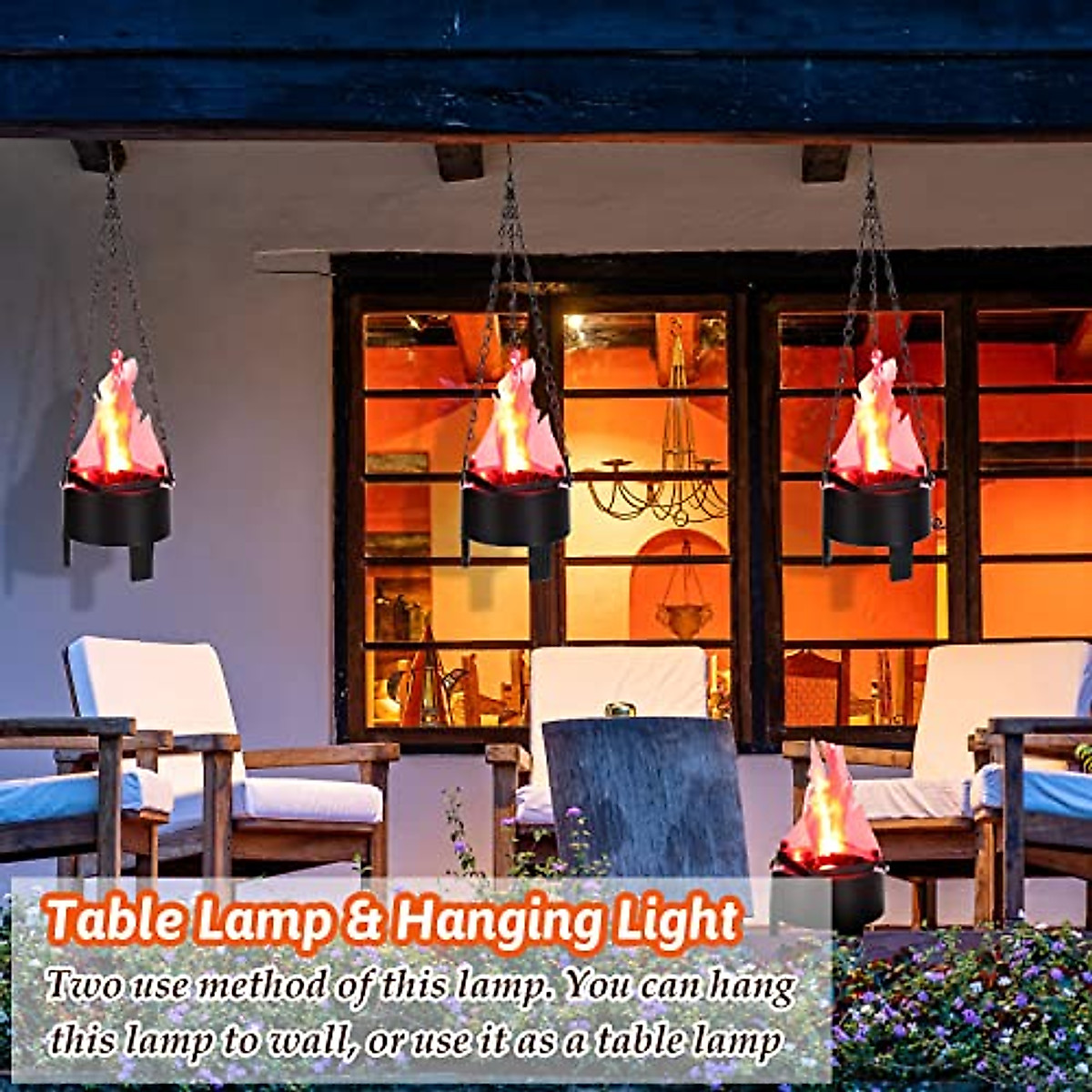 Macarrie 3 Pcs LED Fake Fire Flame Hanging Lamp Decoration 110v 3D Artificial Flickering Flame Campfire Realistic Flame Hanging Cauldron Light Decor for Halloween Christmas Party Festival Night Clubs