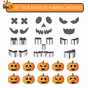 AHCSMRE 16Pcs Pumpkin Carving Kit Halloween Pumpkin Carving Tools Set,Heavy Duty Stainless Steel Carving Stencils with Hammer,Safe and Professional Pumpkin Carving Tool for Kids and Adults