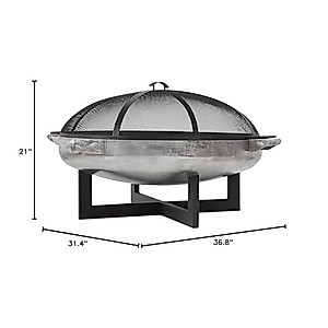 Real Flame La Porte 37" Round Wood Burning Fire Pit for Outdoors, Rust with Spark Screen, Poker and Log Grate - Steel Wood Burning Fire Bowl - Durable Outdoor Fire Pit