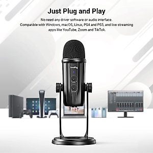 SmallRig U60 All Metal USB Microphone PC Streaming Microphone, Gaming Mic for PC,PS5 & Mac, 4 Pickup Patterns, Shock Mount and Adjustable Stand, Gain Control for Recording, Plug and Play, Black - 3466