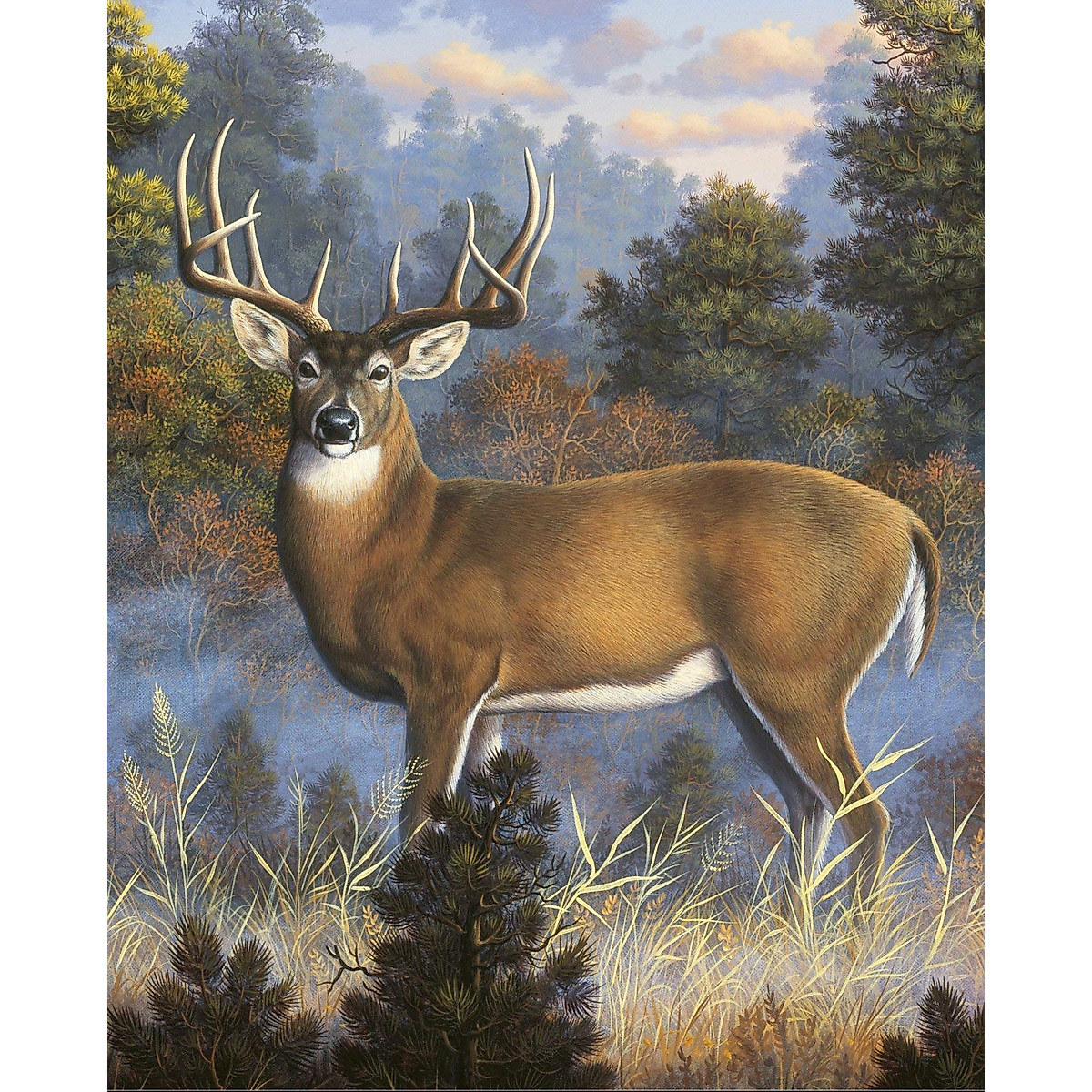 DAVID TEXTILES Large Buck Deer in The First Morning Light 36 X 44 Panel Cotton Fabric
