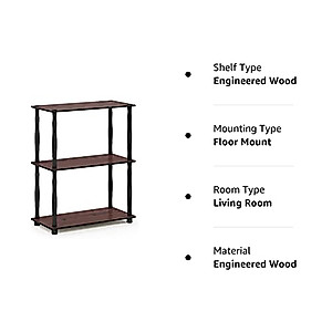 Furinno Turn-N-Tube 3-Tier Compact Multipurpose Shelf Display Rack with Classic Tube, Dark Cherry/Black