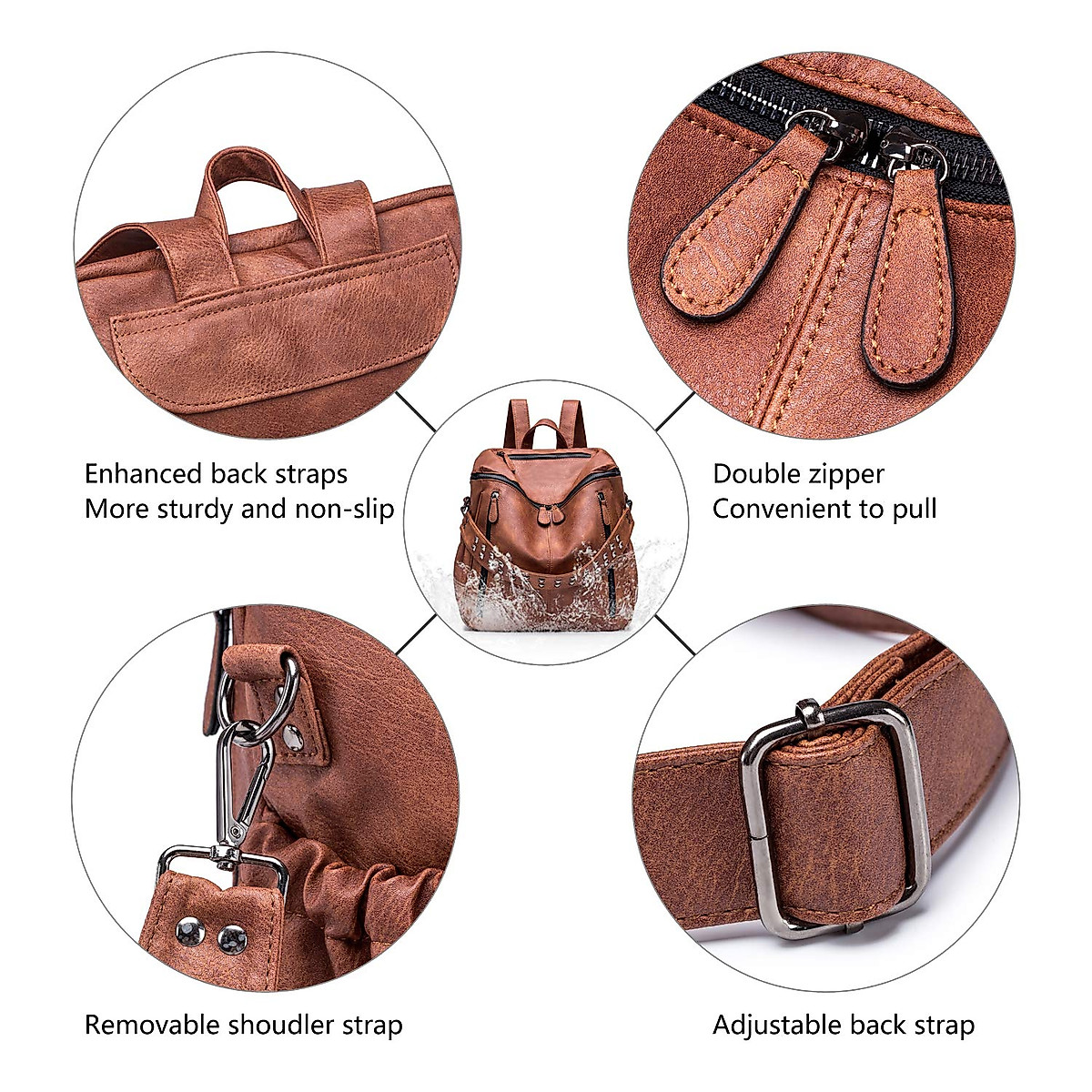 Roulens Women Backpack Purse Fashion Leather Large Ladies Shoulder Bags Travel Backpack Purse for Women