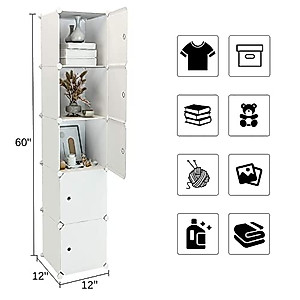MAGINELS Cube Storage Organizer 5-Cube (11.8"x11.8") Narrow Cabinet Closet Storage Shelves Plastic Storage Shelving for Bedroom, Living Room, Office, White with Doors