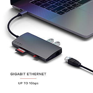 Satechi USB C Hub Multiport Adapter V2, USB C Docking Station with 4K HDMI, 60W USB C PD Charging, 3 USB-A, Ethernet, Micro/SD Card Readers, for MacBook Pro/Air M1 M2 M3, Windows - Space Gray