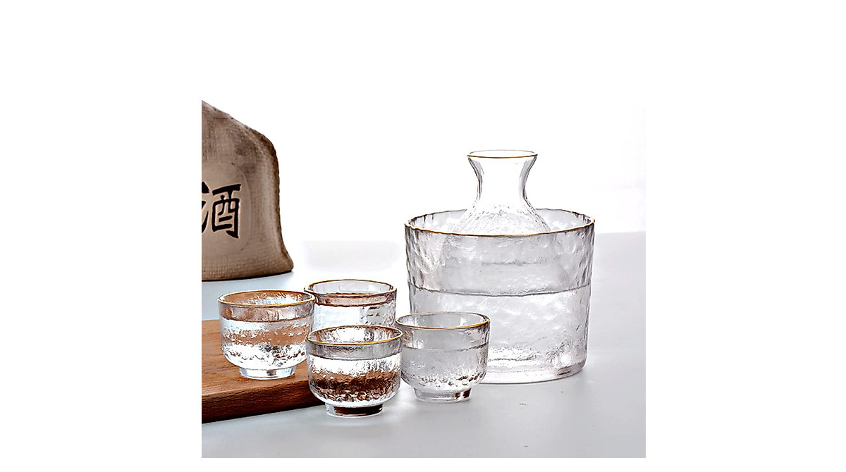 BOLLAER Sake Pot Set, Japanese Cold Sake Glasses, Clear Unique Trendy ...