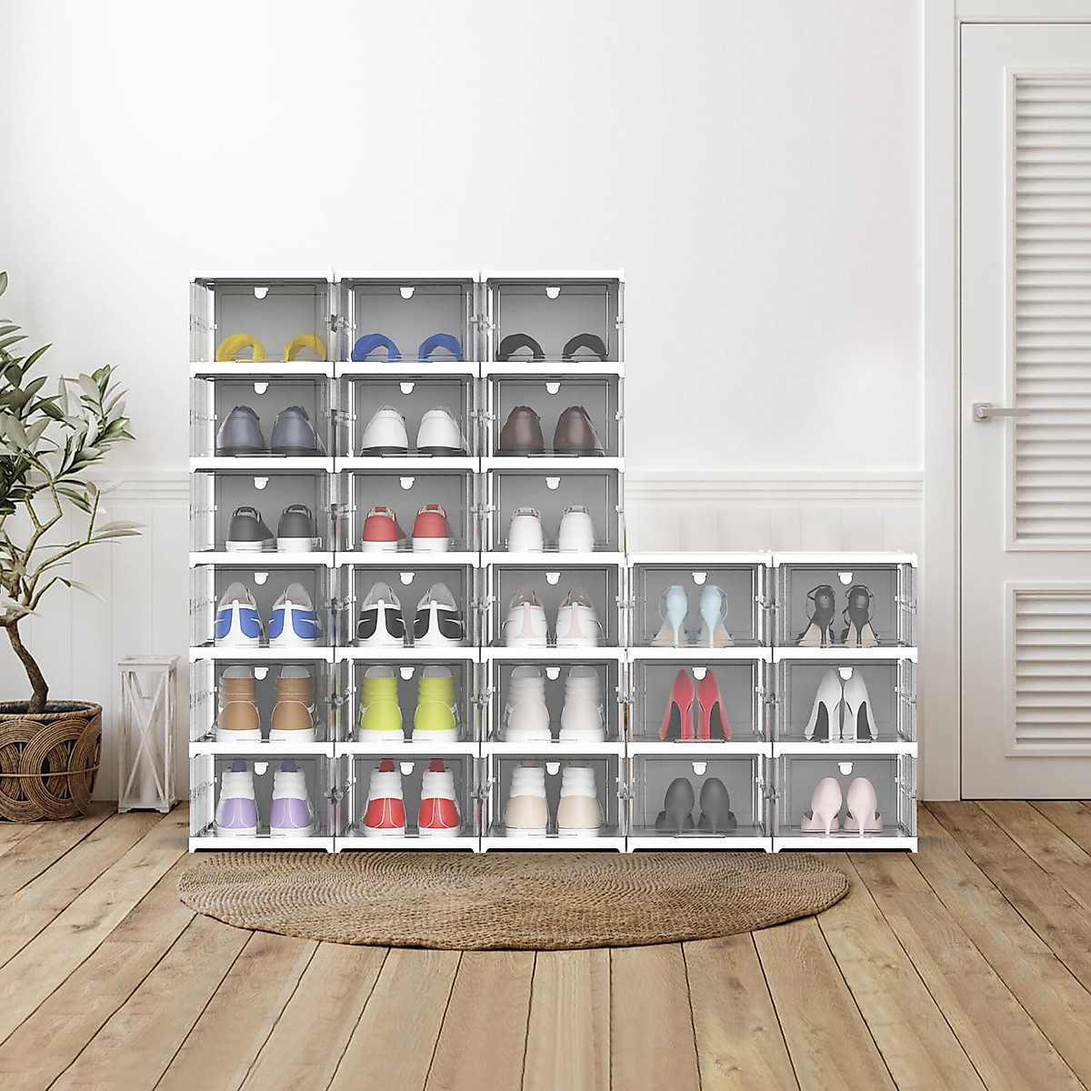 BoxLegend Shoe Storage, Shoe Boxes 3 Tiers Foldable Shoe Storage Boxes Space-saving Clear Sneaker Boxes Stackable Installation-free
