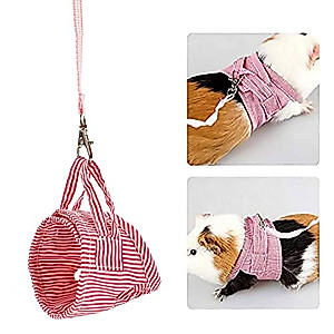 Small Pet Harness with Leash Outdoor Walking Comfort Adjustable Stripe Vest Lead Rope for Guinea Pig Hamster Ferret Baby Hedgehog Dutch Pig Red S Size