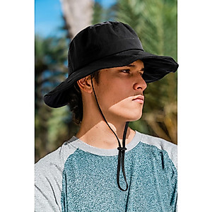 Waterproof Bucket Hats for Women Men Foldable Brim UPF 50+ Floppy Cowboy Rain Hat UV Protection Boonie Sun Hats for Hiking Black
