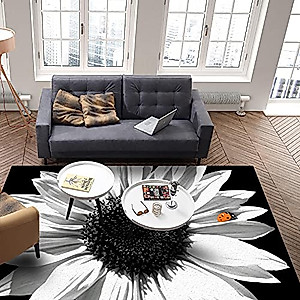 Aomike Indoor Area Rug Doormat- Sunflower in Black and White Ladybug and Flower Contemporary Rug for Living Room/Bedroom/Front Porch/Hallway/Farmhouse, 2'7"x5'