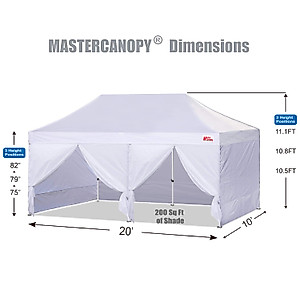 MASTERCANOPY Heavy Duty Pop-up Canopy Tent with Sidewalls (10x20,White)