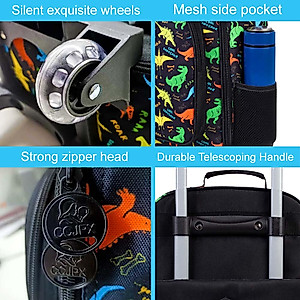 ZLYERT 2PCS Kids Luggage, Boys Carry on Rolling Suitcase and 12" Backpack Set, Dinosaur Travel Suitcases for Toddler Children - Black