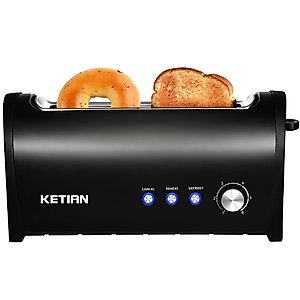 Long Slot Toaster 2 Slice,Cancel Reheat Defrost Functions,Removable Crumb Tray,6 Browning Settings,Extra Wide Long Slots,Stainless Steel,Black