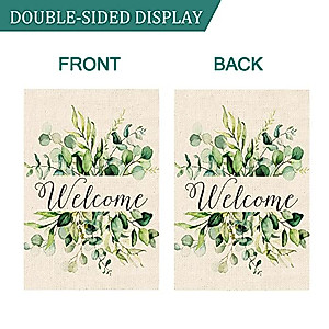 Tosewever Spring Leaves Welcome Garden Flag 12.5x18 Inch Spring Summer Green Floral Vertical Double Sided Burlap Yard Flag for Outside Holiday Outdoor Farmhouse Decor (12.5x18 inch)