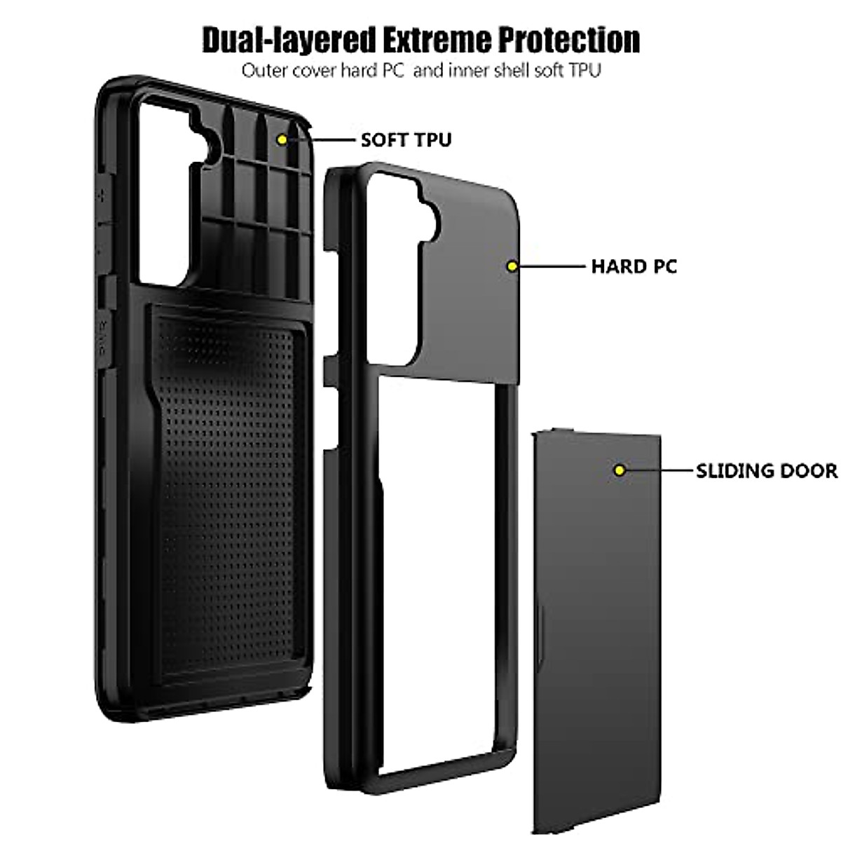 Nvollnoe for Samsung S21 FE Case with Card Holder Dual Layer Heavy Duty Protective Galaxy S21 FE Case Hidden Card Slot Slim Wallet Case for Samsung S21 FE 5G 6.4''(Black)
