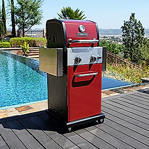 Permasteel 2-Burner Gas Grill | Cast Iron Cooking Grates, Grilling Tools Holder, Foldable Sides, PG-A40201-RD, Cabinet Style, 22000 BTUs – Red