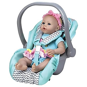 Adora Baby Doll Car Seat Carrier with Removable Seat Cover - Machine Washable, Fits Most Dolls & Plush Animals Up To 20”, Birthday Gift For Children Ages 2+ - Zig Zag Green Mint (Grey Handle)