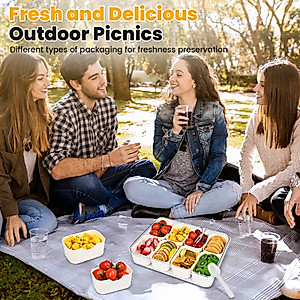 Linn'sCollection Divided Serving Tray with Lid and Handle,Snack Box Container with Cutlery Storage, Fruit Tray,Portable Snack Tray Organizer,Portable Snack Box Container, 8 Compartment Snack Container