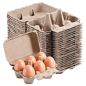 Half Dozen Egg Cartons 25 Pack, Blank Natural Pulp Egg Cartons 6 Count for Chicken Eggs Reusable, Storage Tray Strong for Holds Up to Six 6 Egg Carton Cardboard Paper Holder Container for Refrigerator